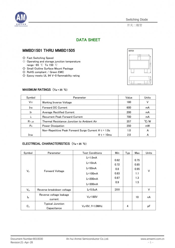 MMBD1503 datasheet page 1