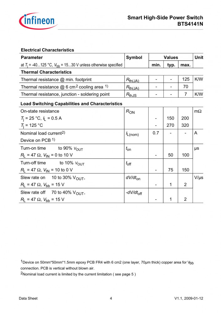 BTS4141NHUMA1 datasheet page 4