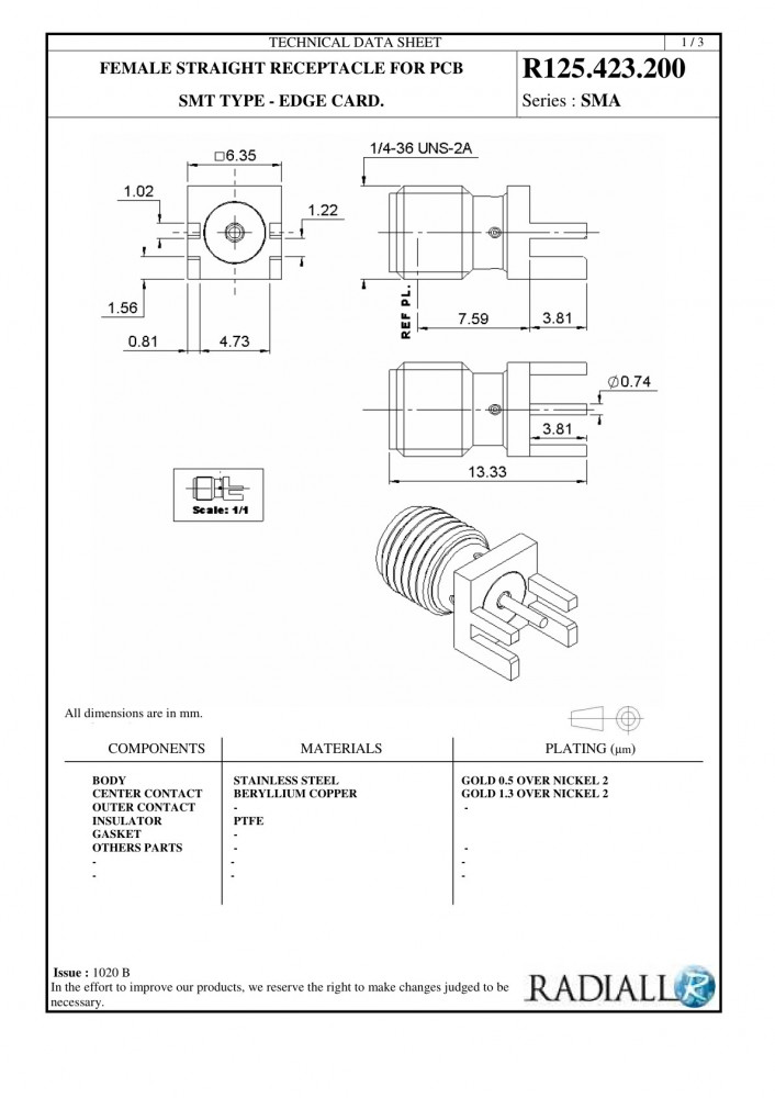 Radiall R125423200 technical document page 1