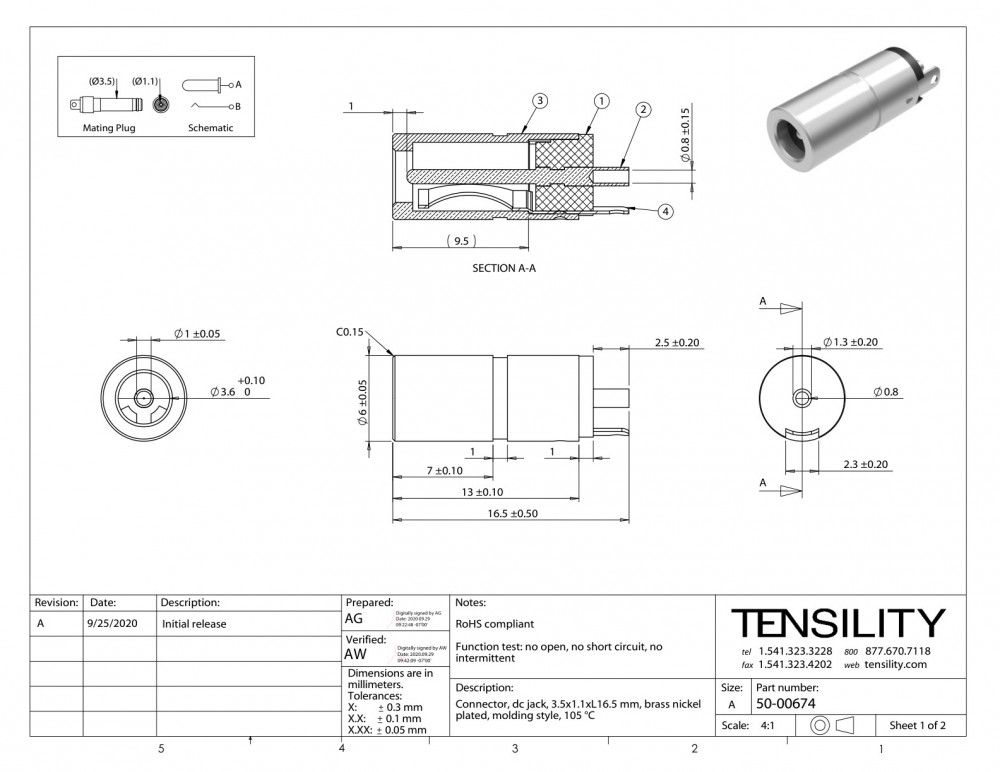 Tensility 50-00674 technical drawing, page 1