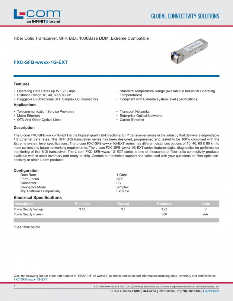 FXC-SFB-4310-1G-EXT datasheet page 1