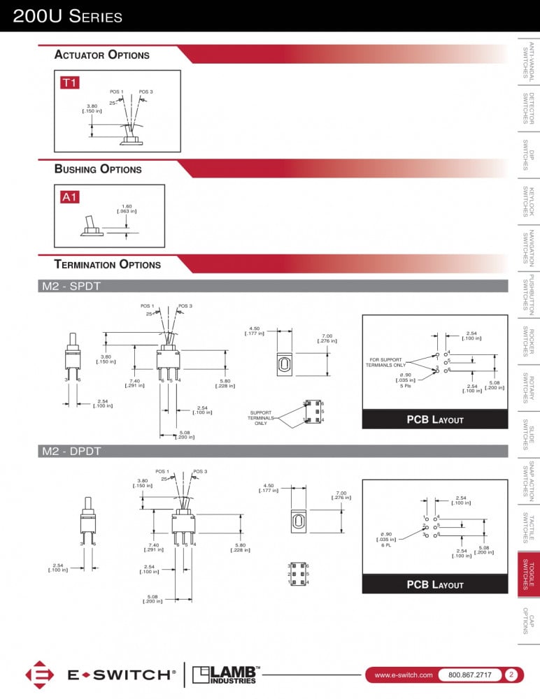 E-Switch 200U Series technical document page 2