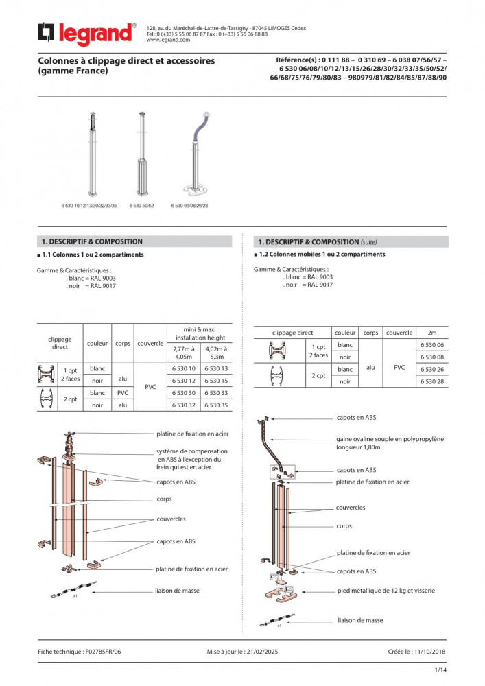Legrand column technical document, page 1