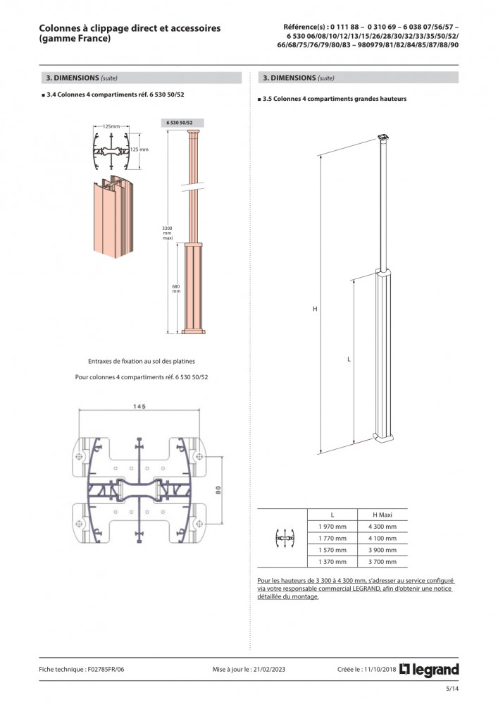 Legrand column technical document, page 5