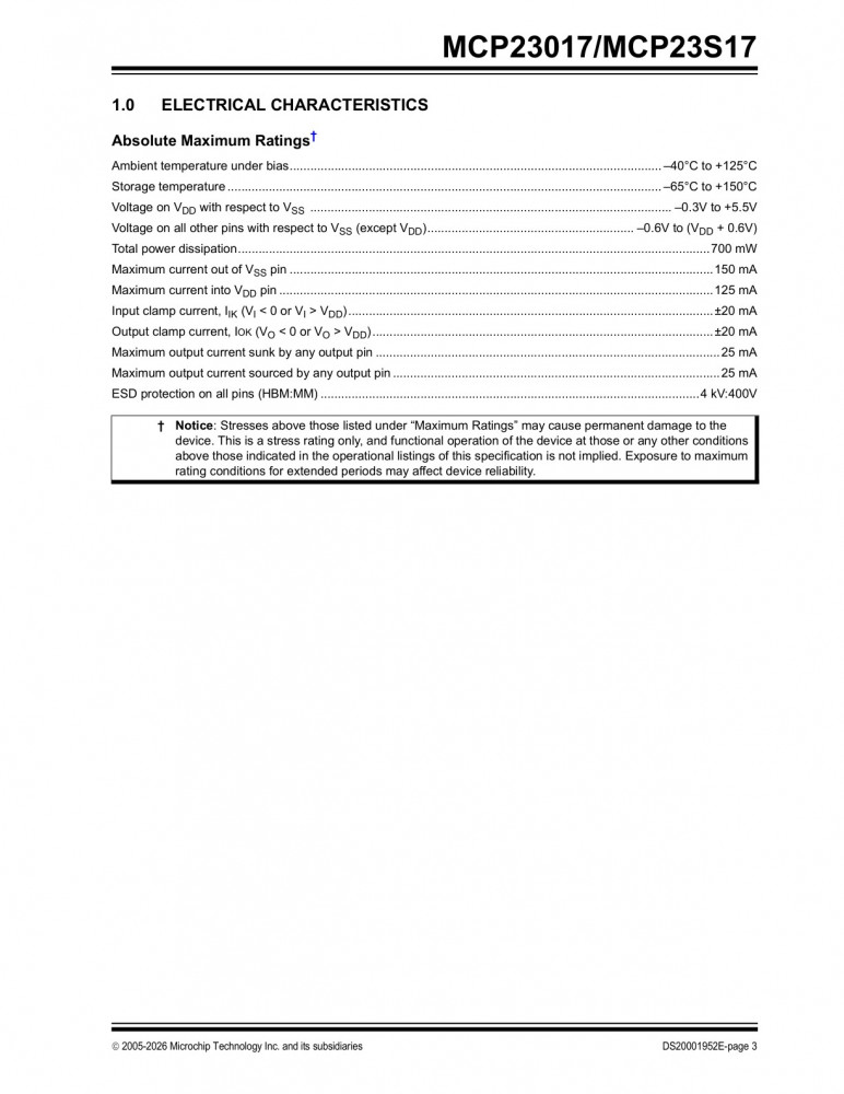 MCP23017 datasheet page 3