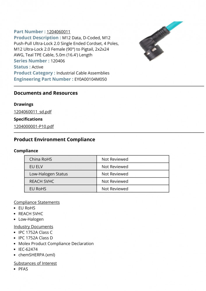 MOLEX MIC UL 2.0 product specification page 1