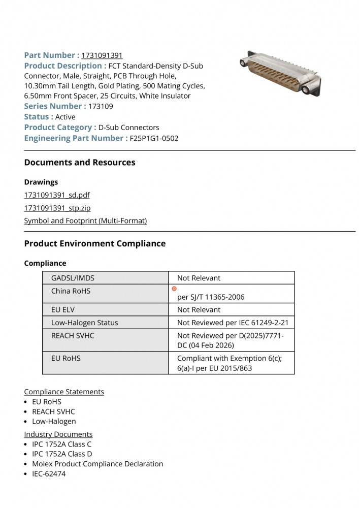 MOLEX 1731091391 technical drawing preview, page 1