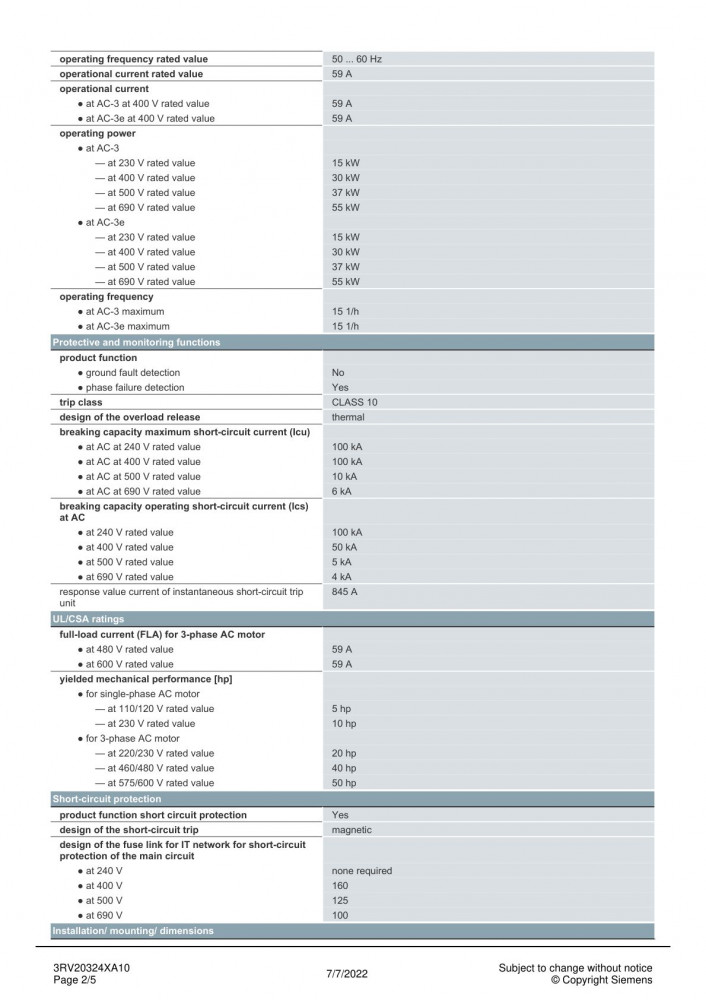 3RV20324XA10 technical document page 2
