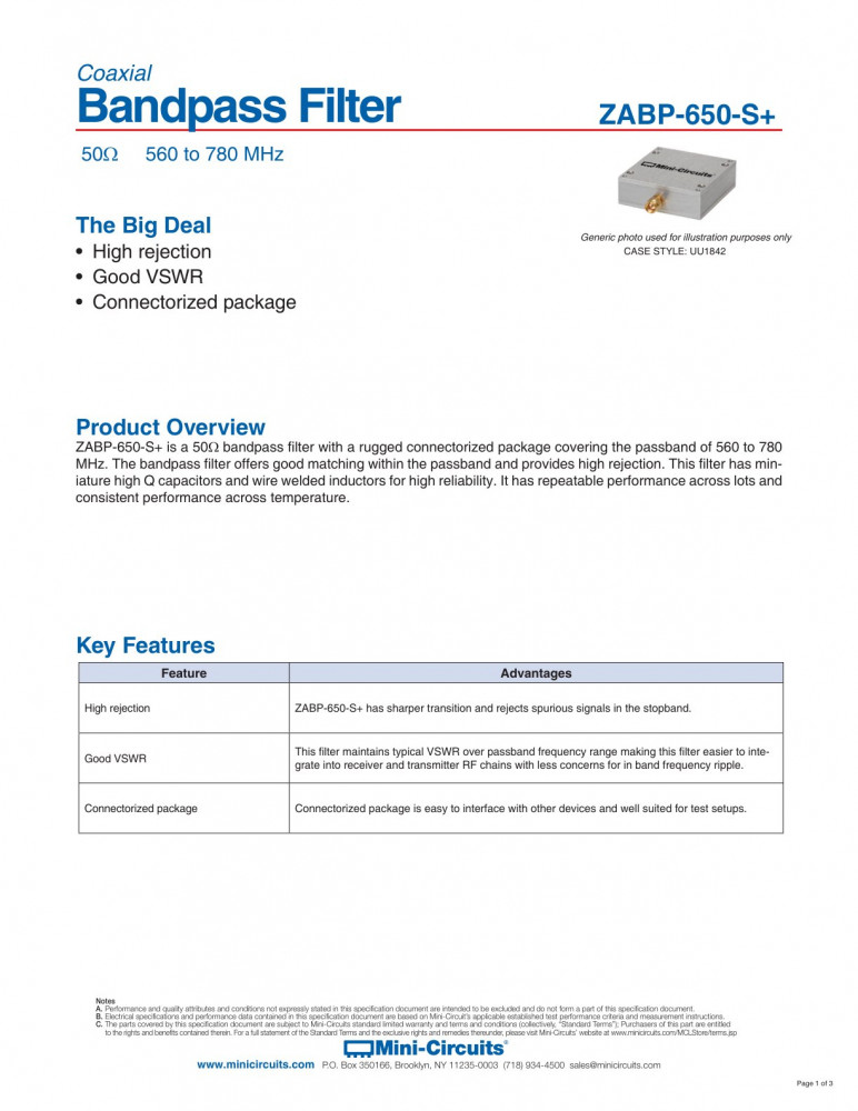 ZABP-650-S+ datasheet page 1