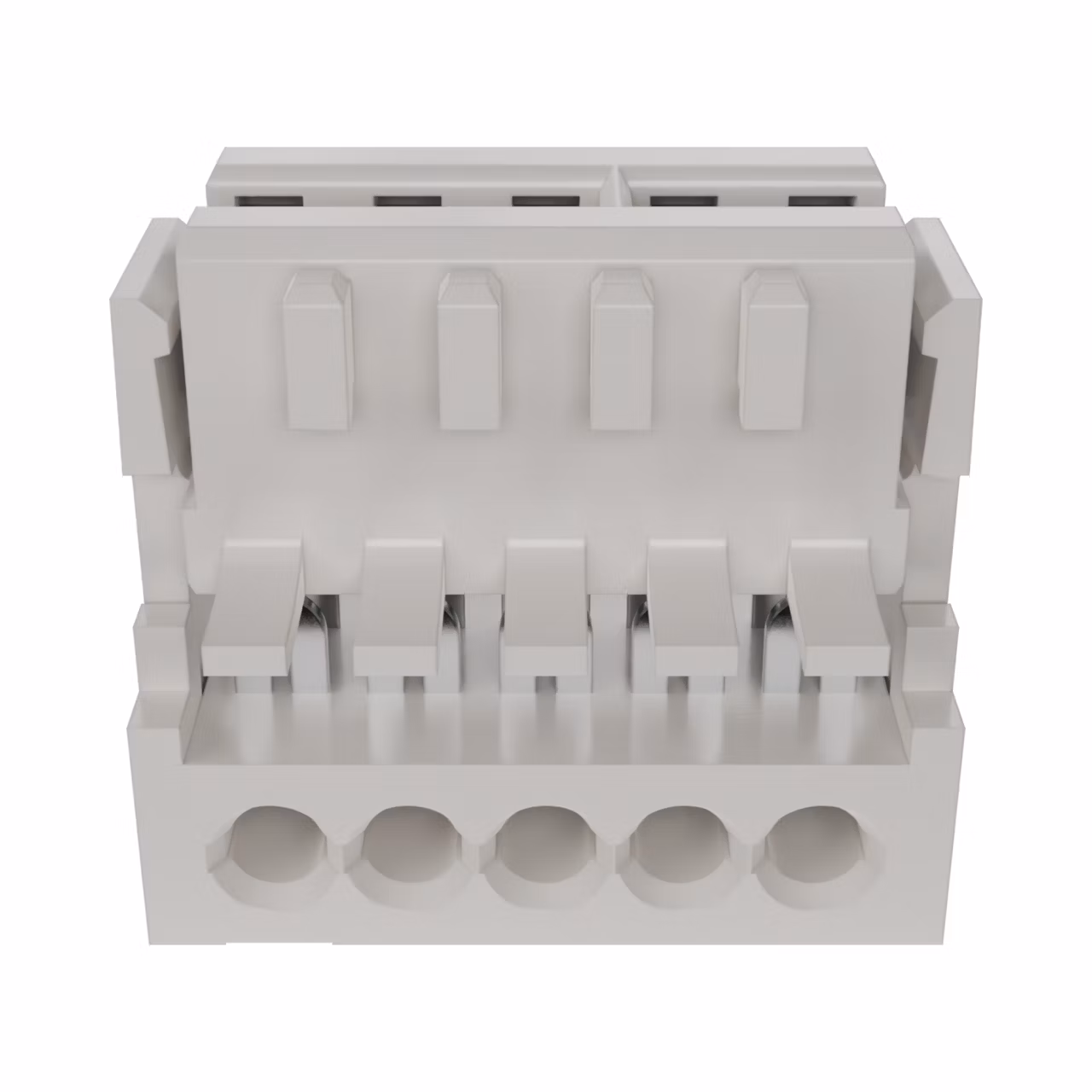 Appli-Mate RAST 2.5 IDT Housing, 2.50mm Pitch, with Side Latches, Female, 5 Circuits, Position Keys A & F Removed, Polarizing Rib Between 3/4, Red Color Stripe for sale