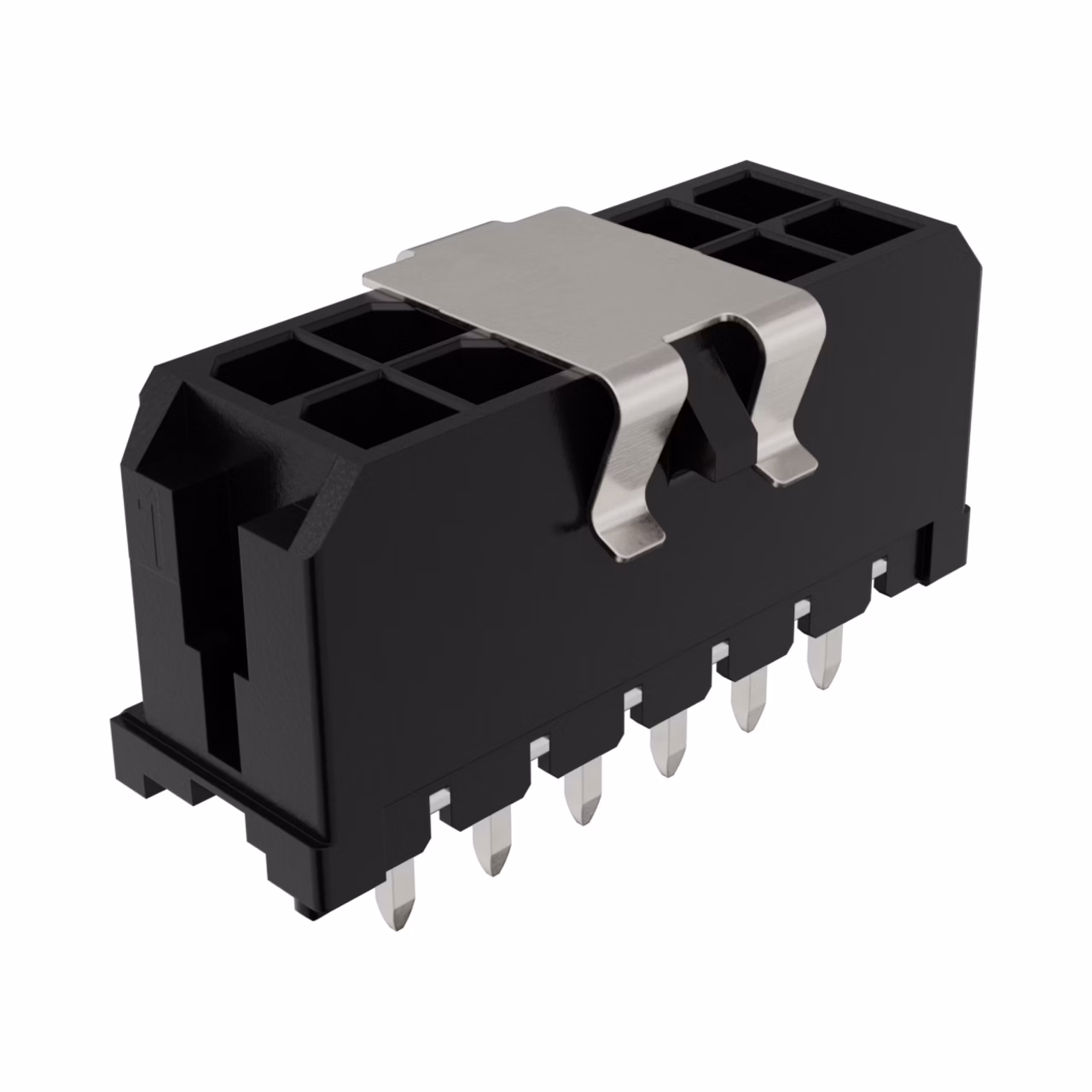 Micro-Fit 3.0 Vertical Header, 3.00mm Pitch, Dual Row, 12 Circuits, Straight Tail, with PCB Polarizing Peg, 0.38µm Gold Plating, Glow-Wire Capable, Black, Tape and Reel, with Pick and Place Cap for sale