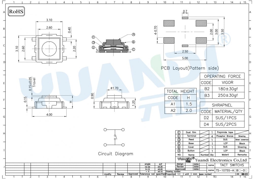 Yuandi TS-1075S-A2B2-D4 technical drawing