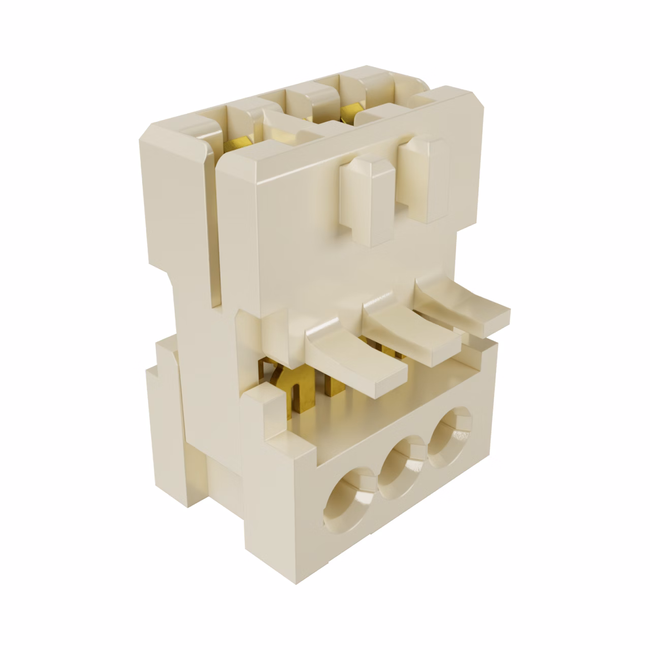 Appli-Mate RAST 2.5 Connector, 2.50mm Pitch, Female, 3 Circuits, No Position Keys Removed, Polarizing Rib Between 2/3, Locking Pips, 1 Closed and 1 Open Endwall, Gold Plating
