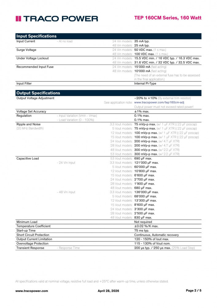 TEP 160CM technical document page 2