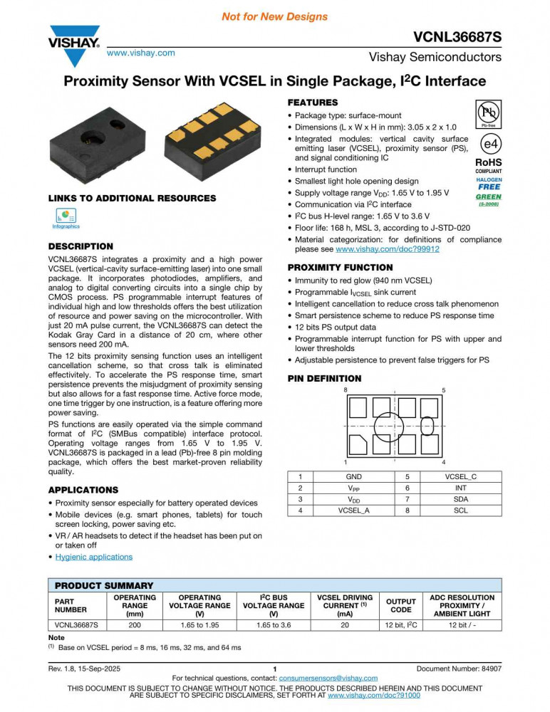 VCNL36687S technical document page 1