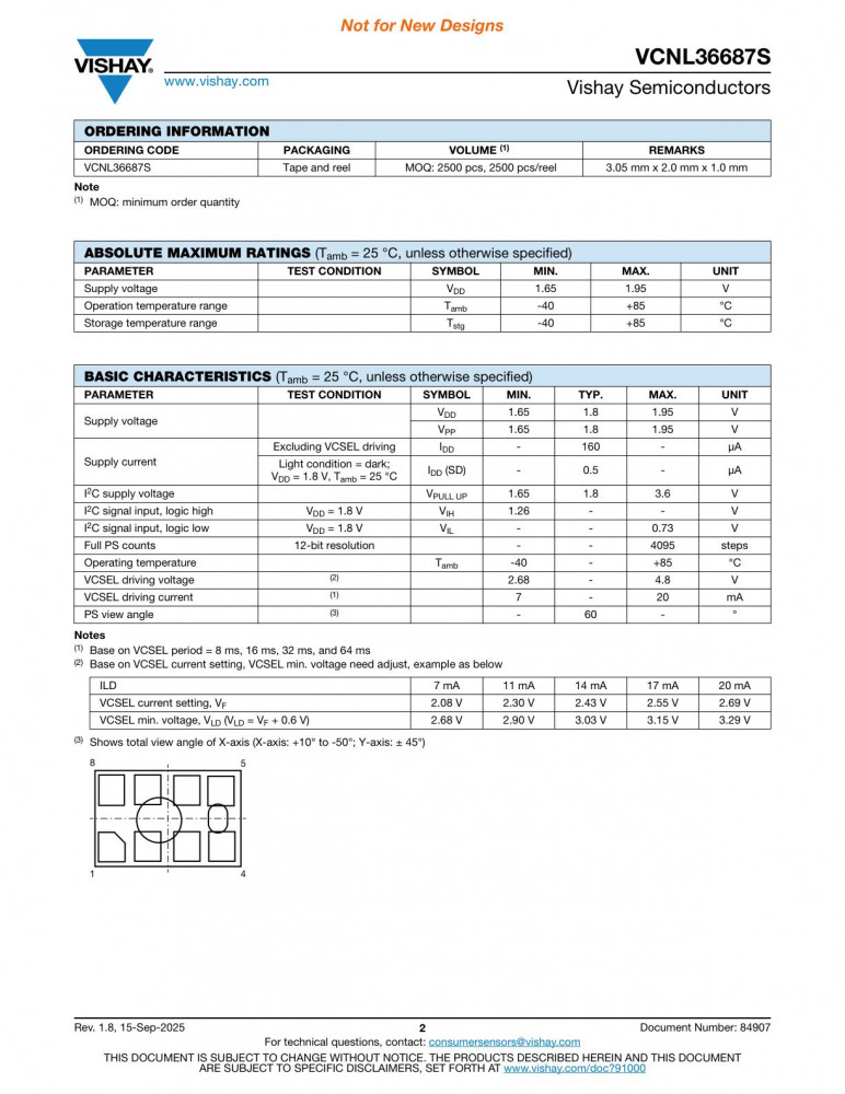 VCNL36687S technical document page 2