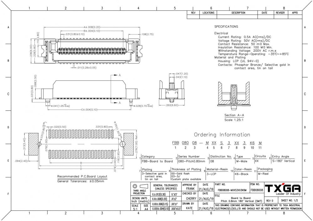 TXGA FBB08008 connector drawing page 1