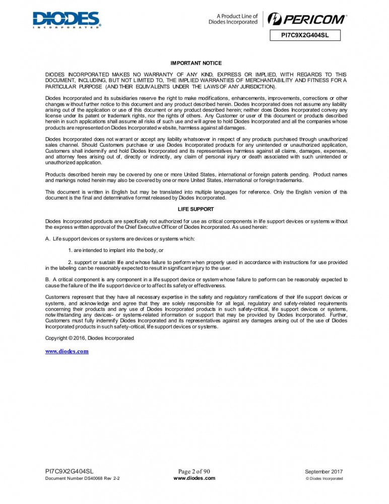 PI7C9X2G404SLBFDE datasheet page 2