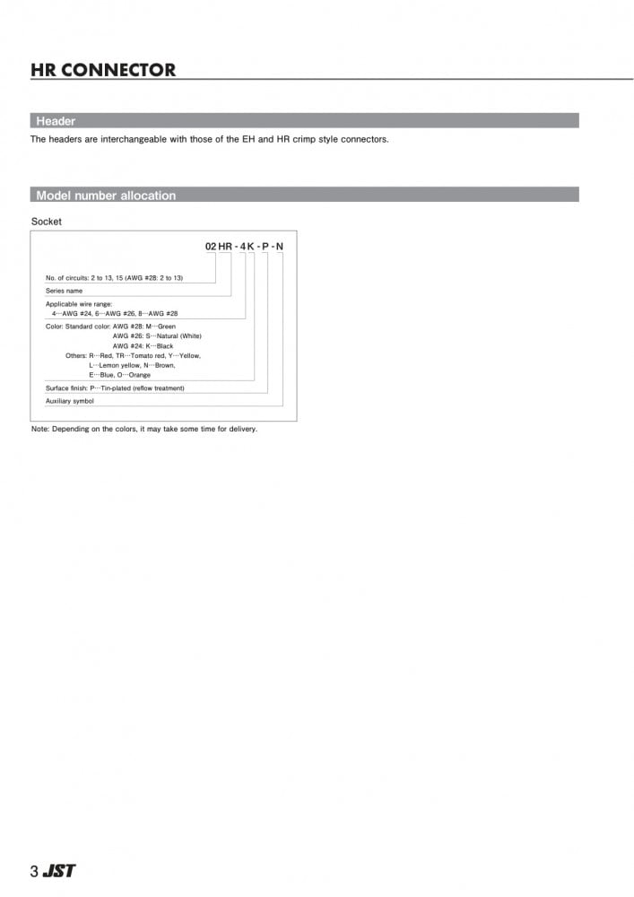 JST HR series technical document page 3
