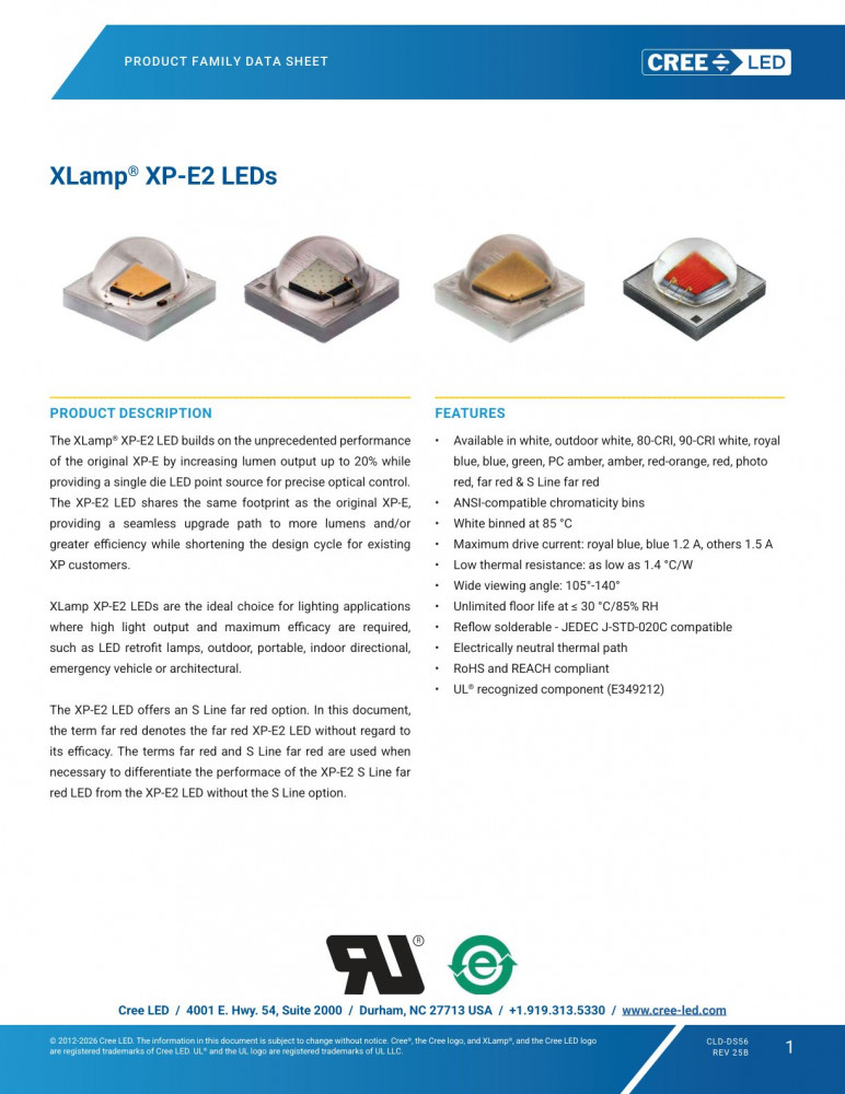 XP-E2 datasheet page 1