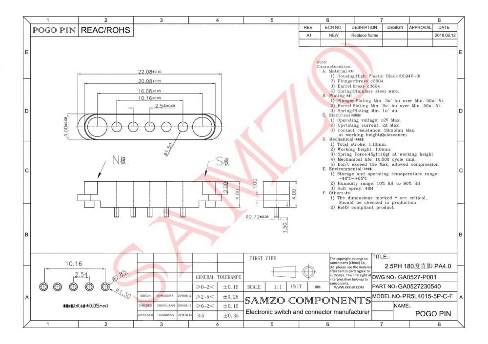 SAMZO PR5L4015-5P-C-F technical drawing
