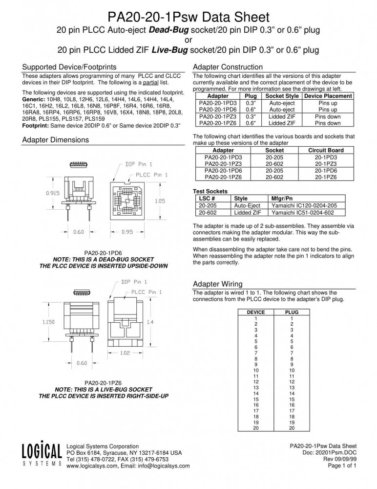 Logical Systems PA20-20-1PZ3 product documentation image