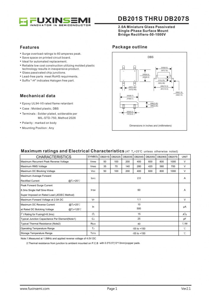 DB207S datasheet page 1