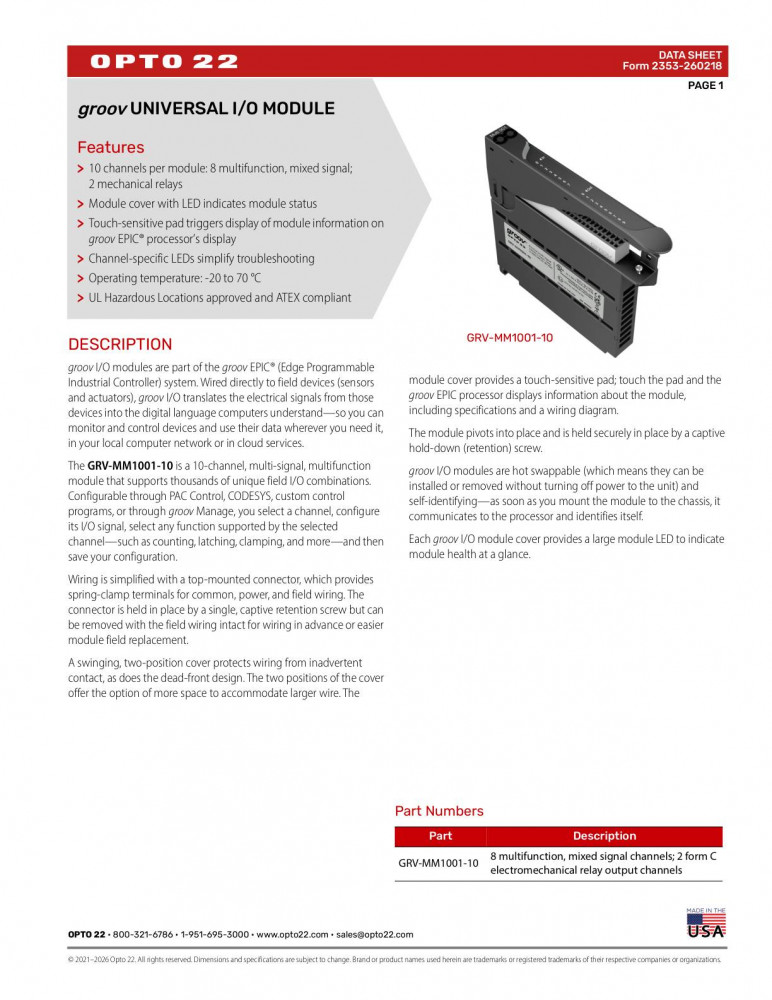 GRV-MM1001-10 datasheet page 1