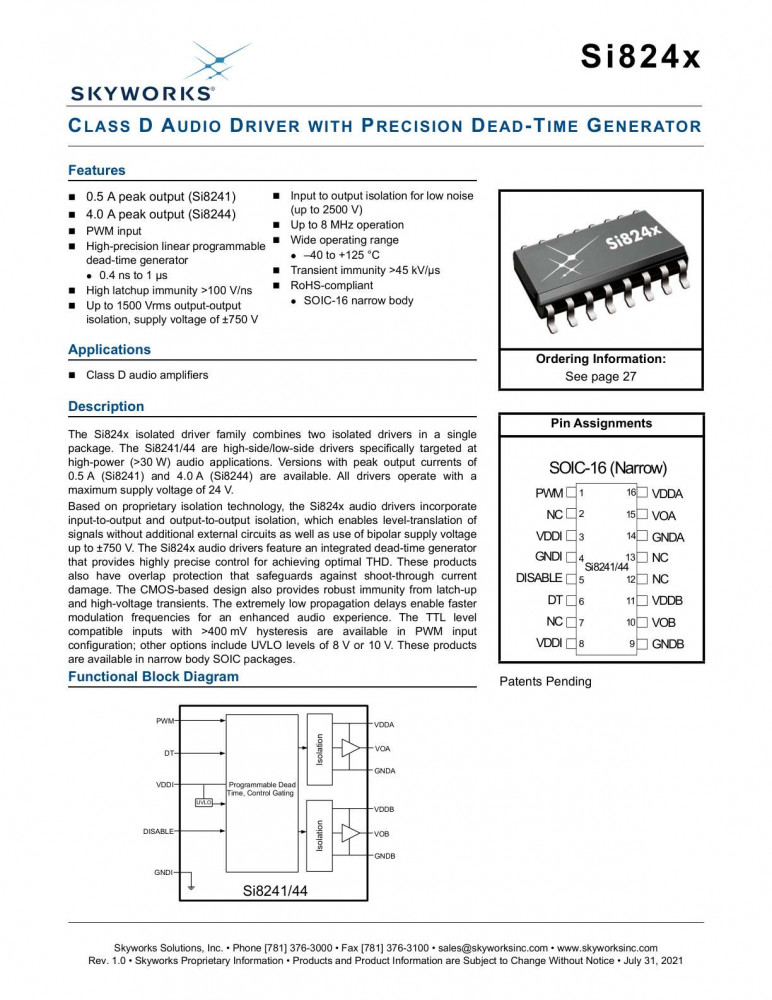 SI8244 technical document page 1
