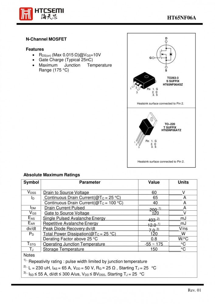 HT65NF06ASZ datasheet page 1