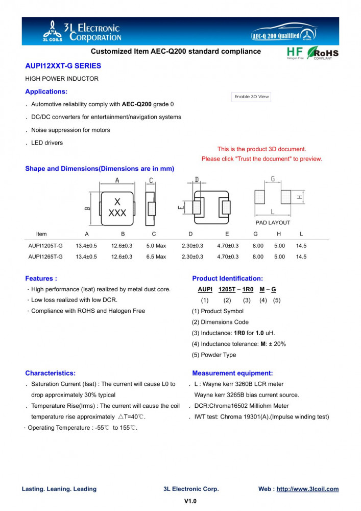 AUPI1205T-G series datasheet page 1