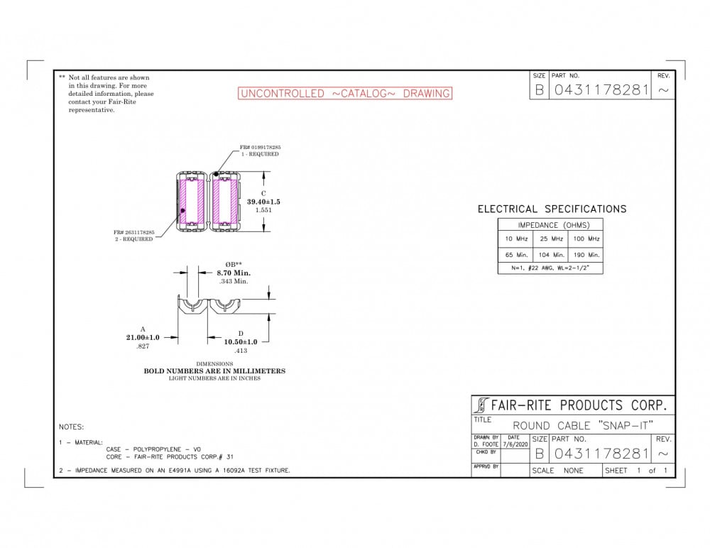 Fair-Rite 0431178281 technical drawing