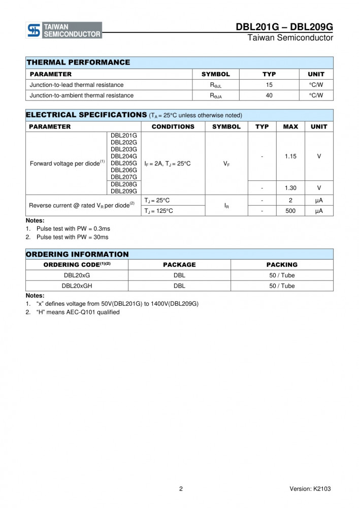 DBL201G datasheet page 2