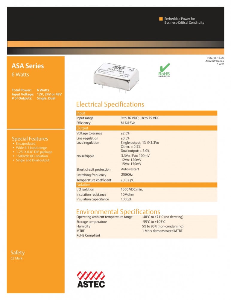 ASA 6 W Series technical documentation page 1