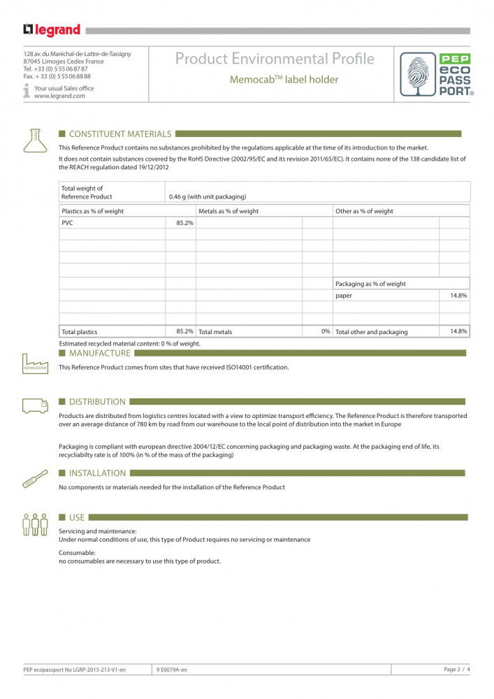 Legrand Memocab label holder document, page 2