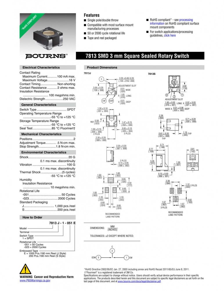 BOURNS 7813 series technical document page 1