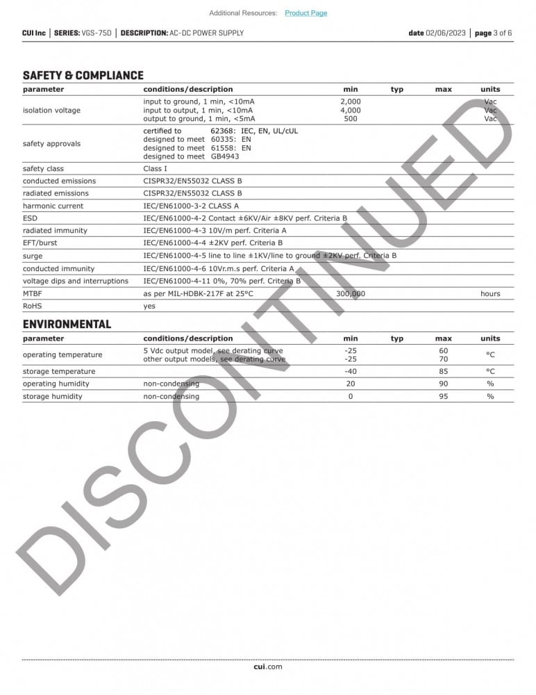 VGS-75D series datasheet page 3