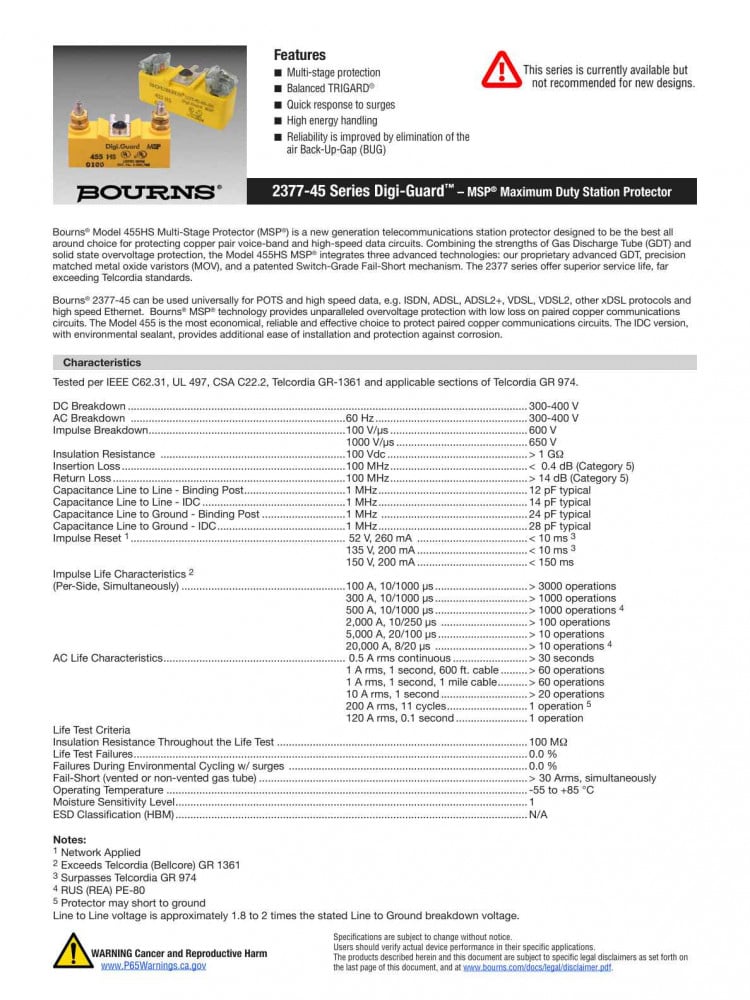 BOURNS 2377-45 Series datasheet page 1