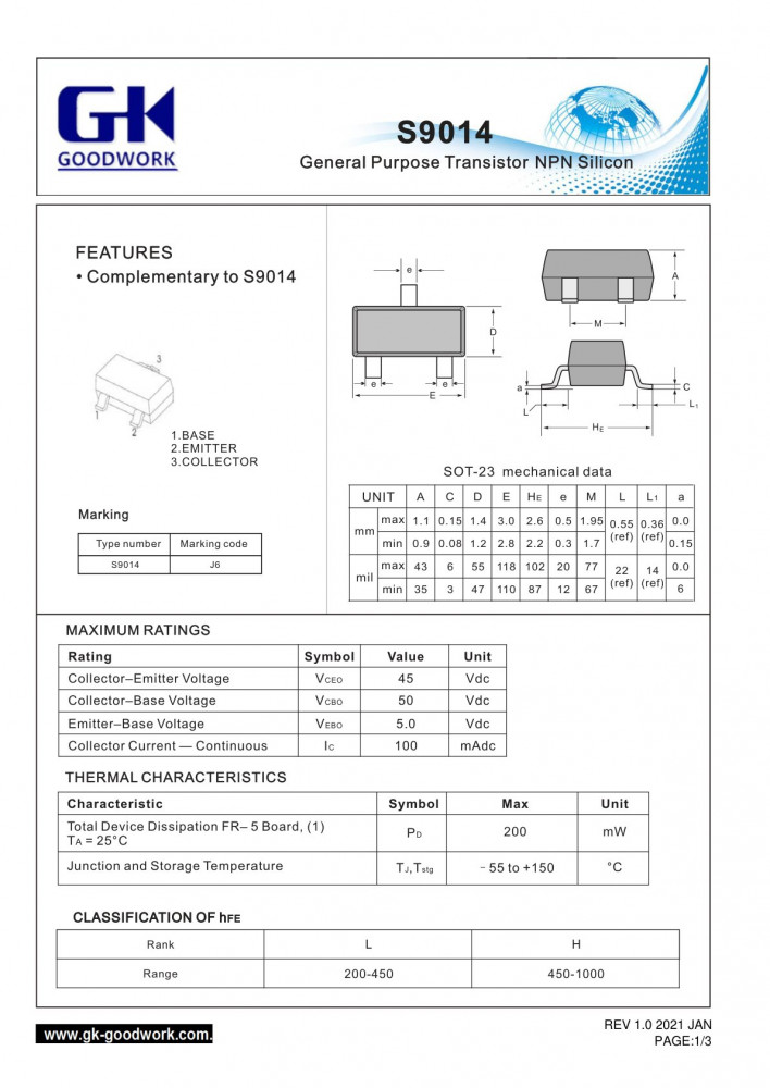 GOODWORK S9014 datasheet page 1