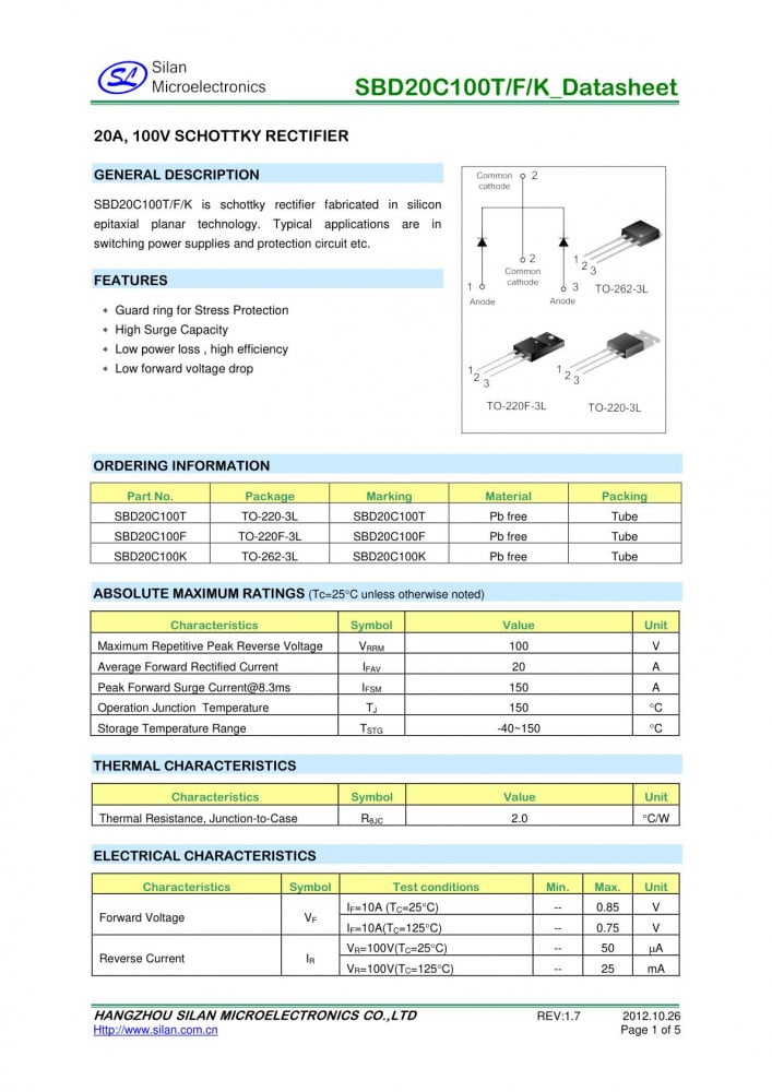 SBD20C100F datasheet page 1