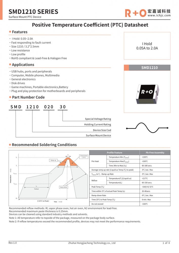 R+O SMD1210 PTC datasheet page 1