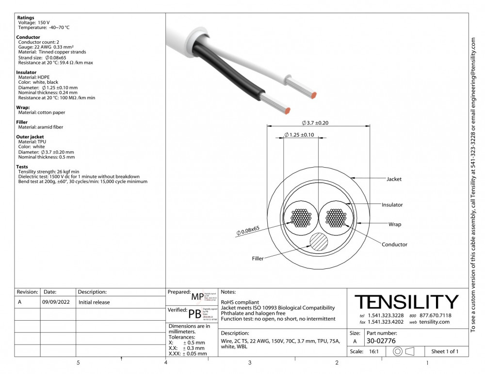 Tensility International 30-02776 cable specification drawing