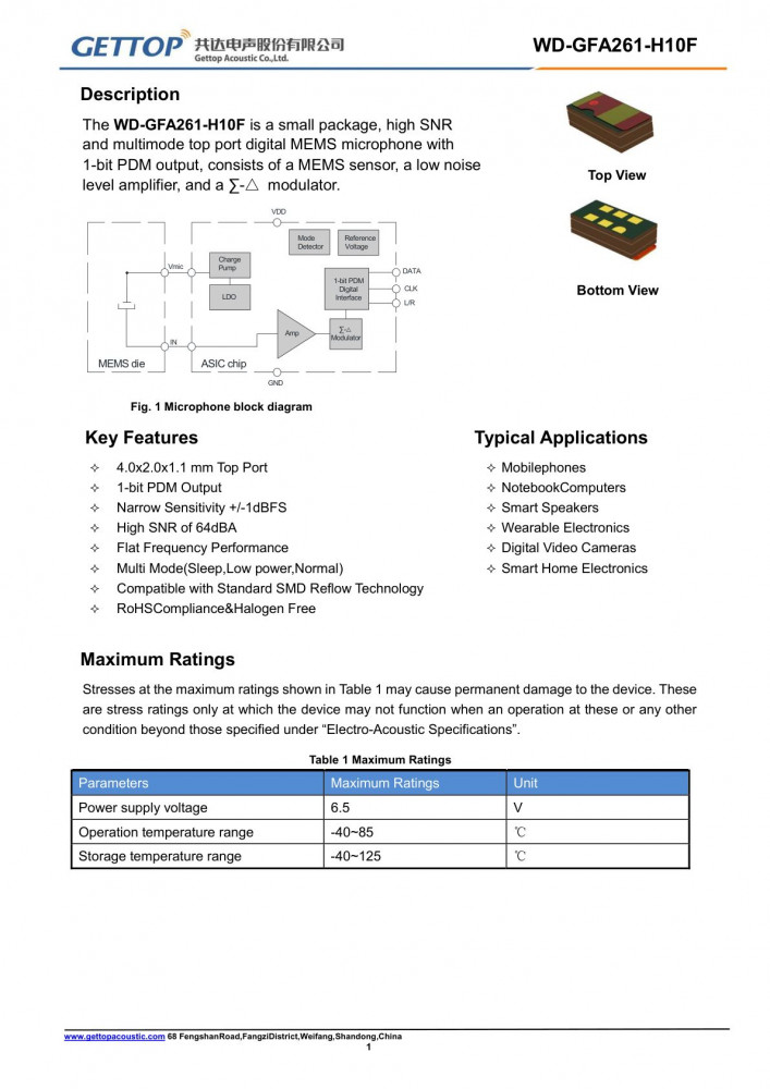 WD-GFA261-H10F datasheet page 1