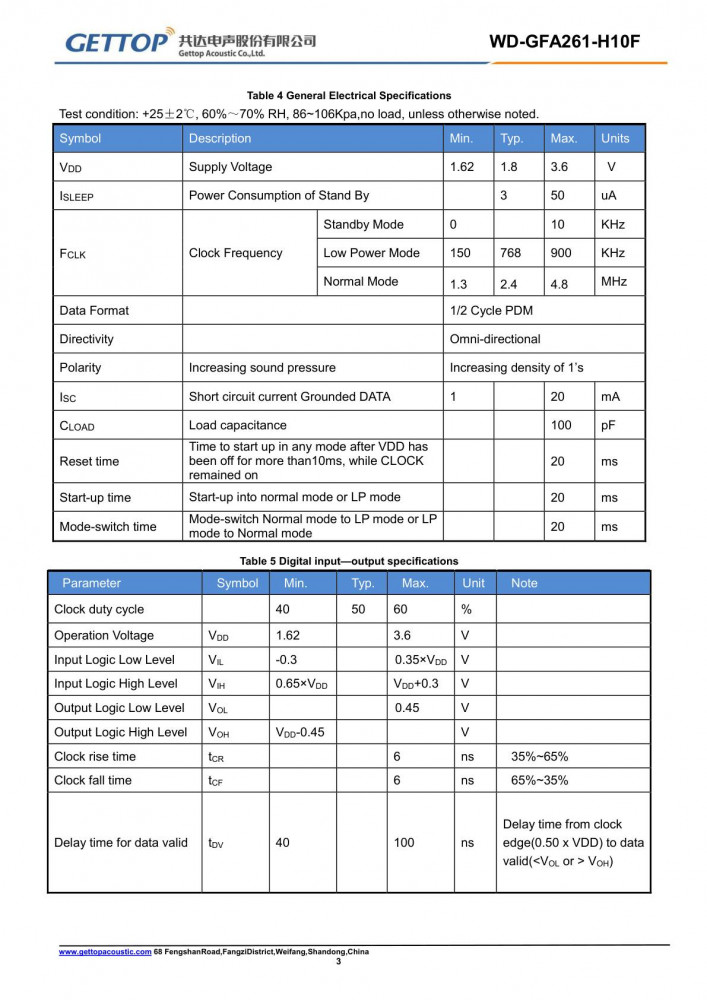 WD-GFA261-H10F datasheet page 3
