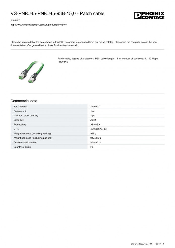 Phoenix Contact 1406407 product documentation page 1
