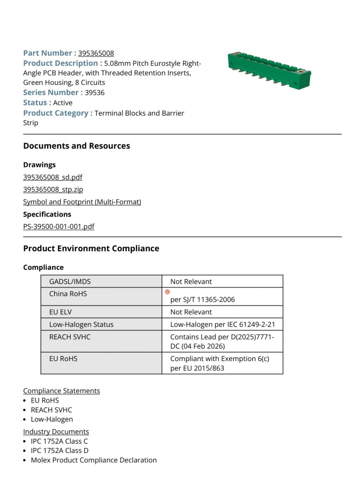 ESE Eurostyle terminal blocks specification, page 1