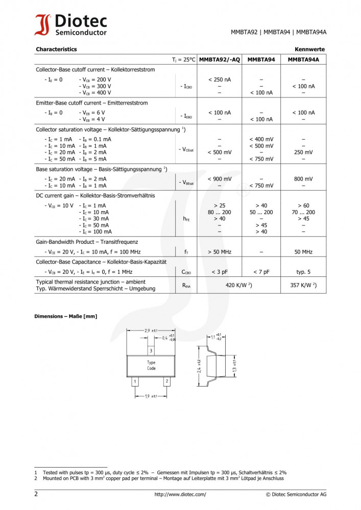 DIOTEC MMBTA92 family datasheet page 2