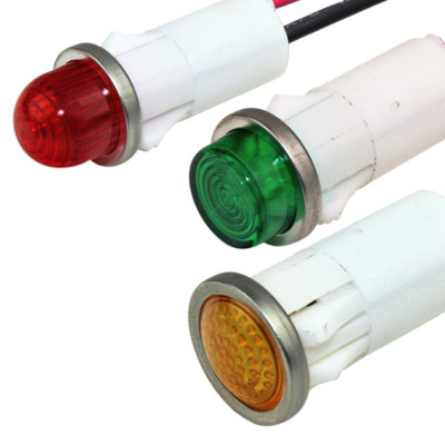 Incandescent Panel Mount Indicator Green .500″ Semi Dome 28V Wire Leads for sale