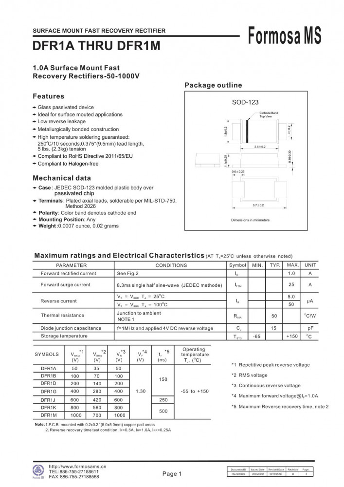 DFR1G datasheet page 1