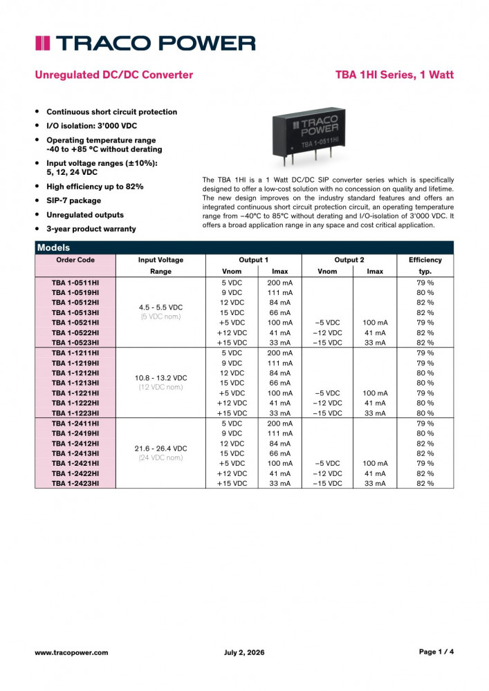 TBA 1HI technical document preview, page 1